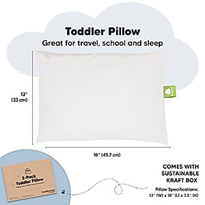 2-Pack Soft Organic Cotton Pillows for Sleeping - 13X18 Small Toddler Kids Pillow for Travel, School, Nap, Age 2 to 5 (Soft White)