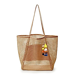 Tibroni Mesh Beach Tote Bag Women, Extra Large Beach Bags, Pool Bag, Big Capacity Shoulder Handbag for Beach Shopping Picnic Travel