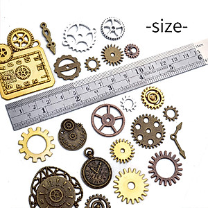 Aylifu 100g(30-40PCS) Mixed Color Alloy Steampunk Gears Charms Clock Face Charms Gears Cogs Charms Pedants Jewelry Findings for Crafting DIY Jewelry Making Accessory