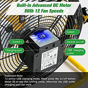 blessny 14 Inch Rechargeable Floor Fan Solar Powered, 15000mAh battery Portable Cordless Floor Fan with 12 Speeds Metal Blades for Outdoor, Camping, BBQ, Fishing