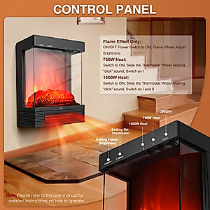 Electric Fireplace Stove, 1500W Wall Mountable Fireplace Heater Freestanding with 3-Sided View, 3D Flame Effect, Adjustable Brightness & Heating Mode, Overheat Protection, Thermostat(Upgraded)
