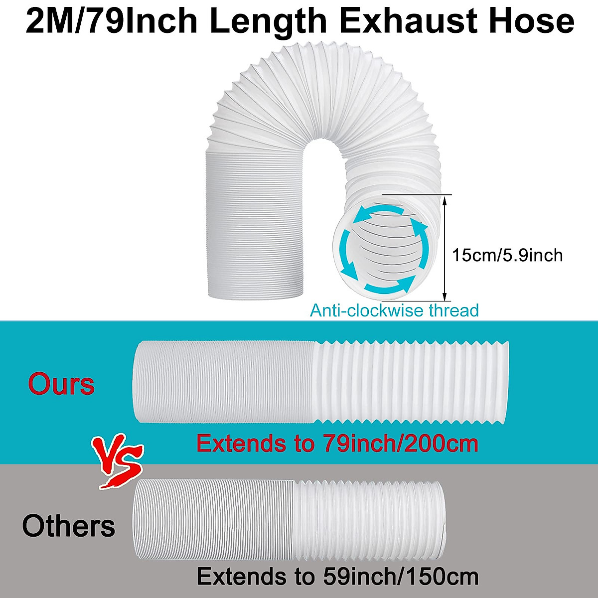 Estoder Portable Air Conditioner Window Vent Kit with 5.9" Exhaust Hose (Length Up To 79”), Universal Portable AC Duct Kit with Coupler, Adjustable Window Seal for Sliding Vertical & Horizontal Window