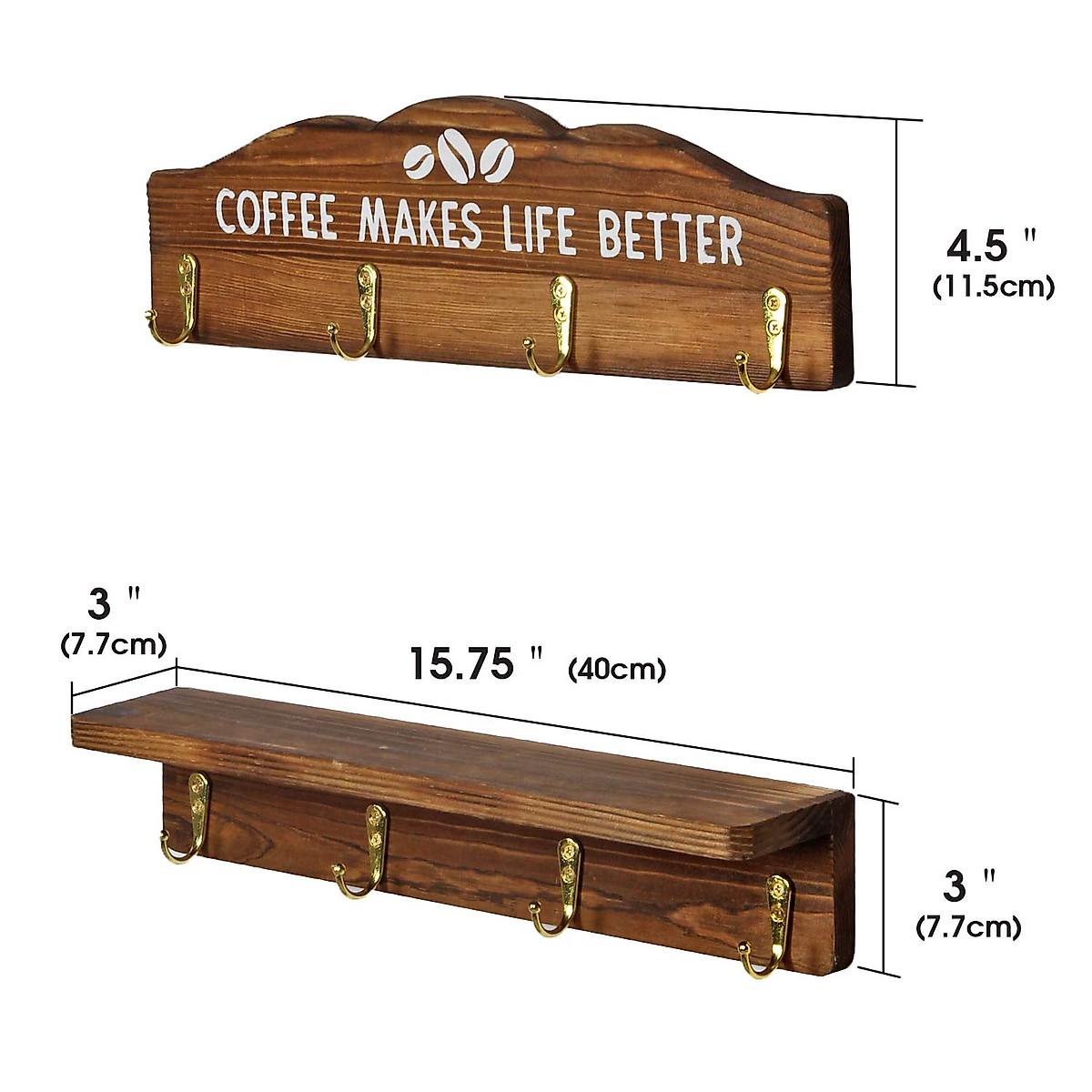 JACKCUBE Design Coffee Mug Rack Holder Wall Mount for 20 Coffee Tea Cup Storage Hanger Organizer Shelf with Coffee Sign for Home Kitchen Cafe Bar Decor - MK737B