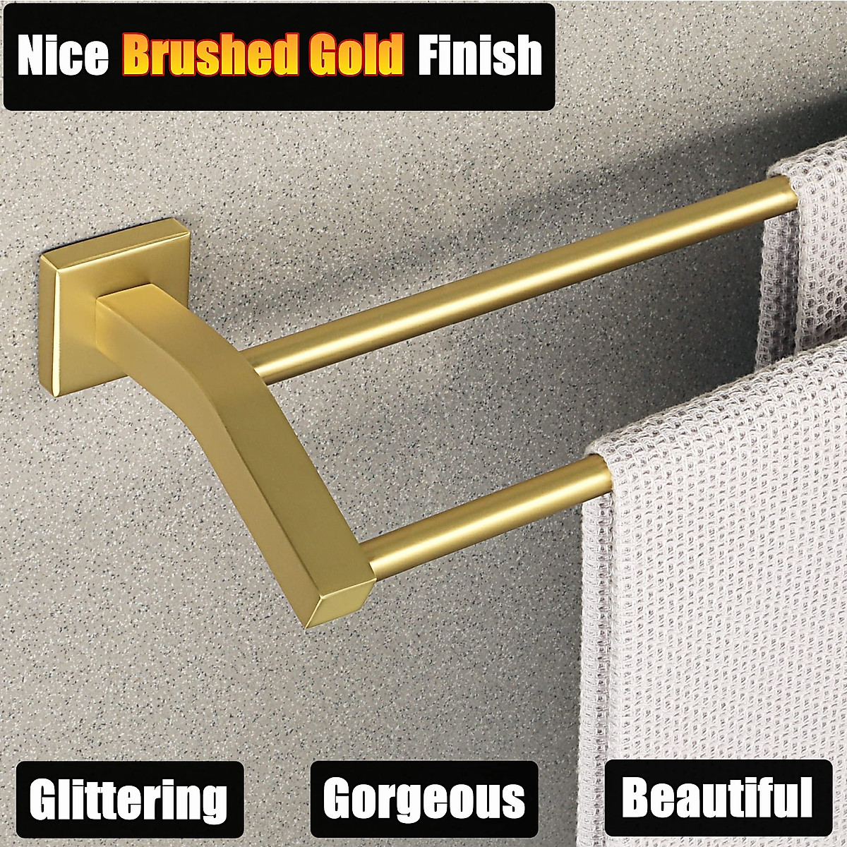 Alise Bath Double Towel Bars Towel Racks for Bathroom Lavatory,Wall Mount Towel Holder Heavy Duty SUS304 Stainless Steel Towel Hanger Towel Rail,Brushed Gold Finish,24 Inch