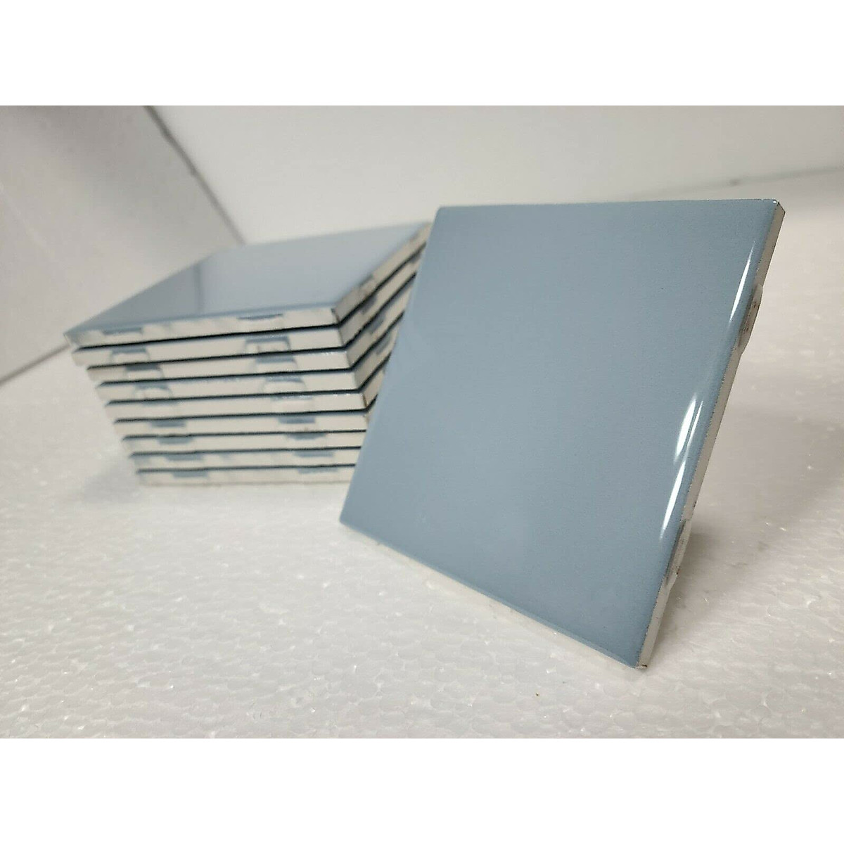 Blue Waterfall 4 in Ceramic Tile 4.25 inch Shower Bathroom Kitchen Backsplash Daltile Color 0169 4x4 Subway Square 10 Piece Box