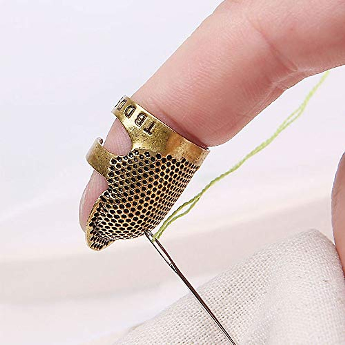 4 Pack Sewing Thimble Finger Protector, Adjustable Finger Metal Shield Protector Pin Needles Sewing Quilting Craft Accessories DIY Sewing Tools Needlework(2 Sizes)
