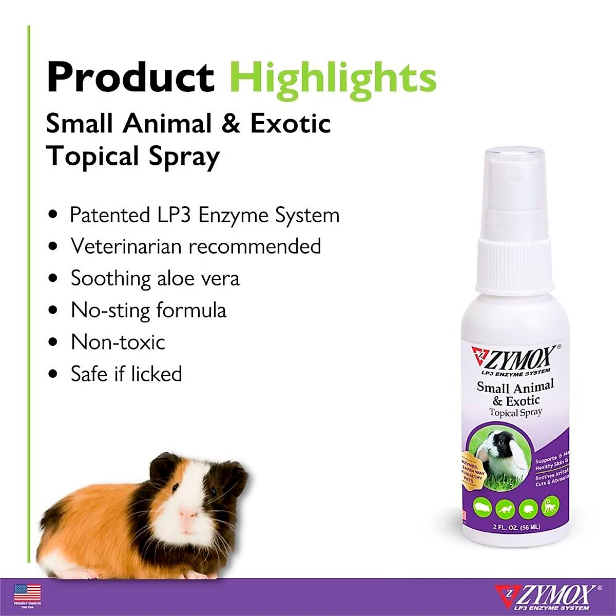 Zymox Small Animal & Exotic Topical Spray, 2 oz. – Supports Healthy Skin for Dog, Cat, Rabbit, Guinea Pig, Ferret, Hamster, Chinchilla, Monkey