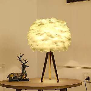 ZYLEIESENBAO Feather Lamp White Furry Tripod Table Lamp Children's Bedroom Deco Gift Princess Feather Desk Lamp 12'' Bedside Lights Night Lamp Girl's Bedroom Atmosphere Light