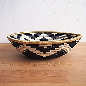16" X-Large African Basket- Chwele/Rwanda Basket/Woven Bowl/Sisal & Sweetgrass Basket/Black, White, Tan