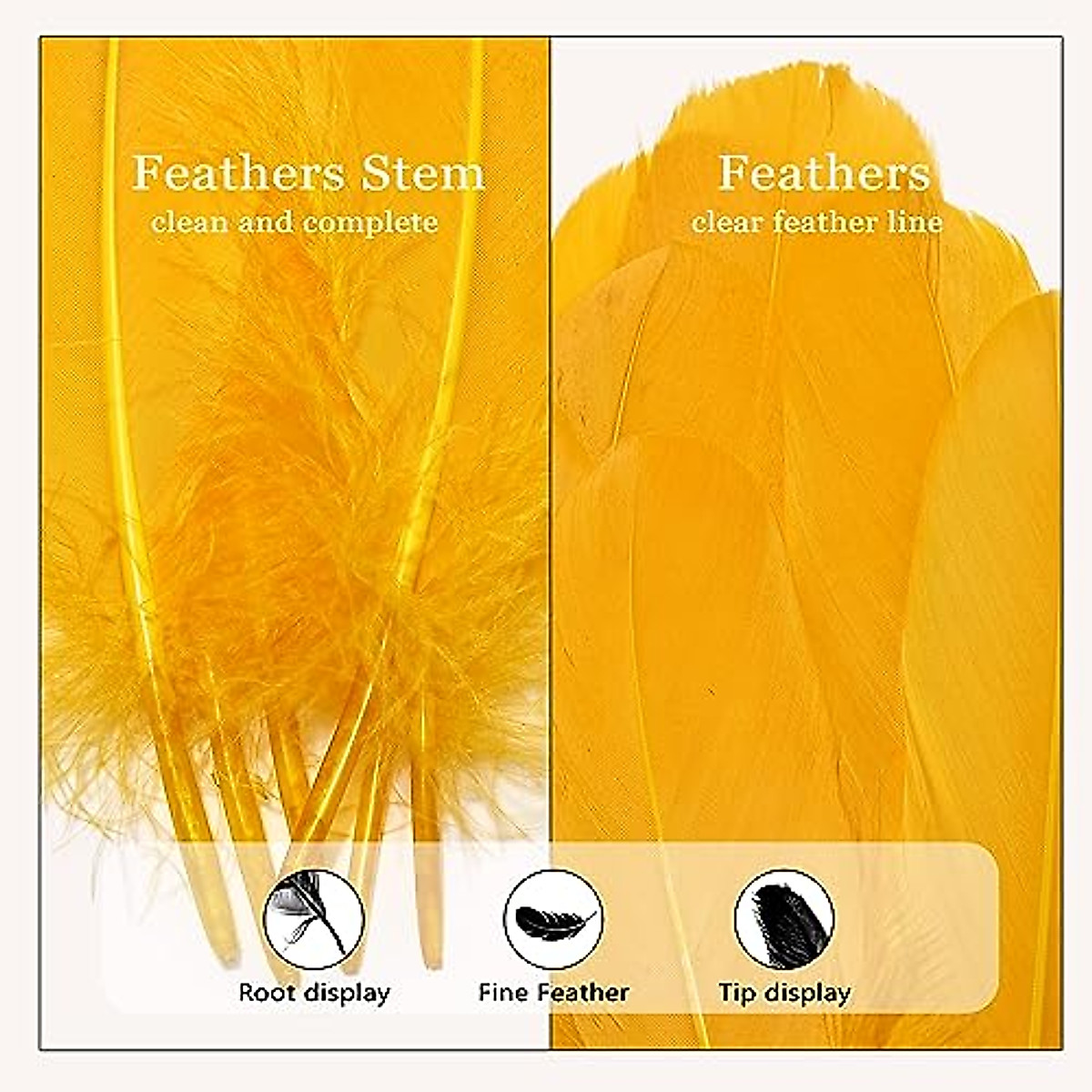 FeelfunFeather 120pcs Golden Yellow Goose Feathers 6-8 Inch 15-20cm Decorative Natural Goose Nagoire Feather Bulk for DIY Crafts Cosplay Wedding Party Christmas Halloween Home Decoration