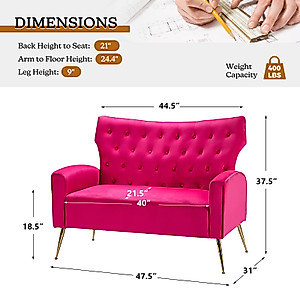 HULALA HOME Velvet Loveseat Sofa with Wingback & Gold Legs, Modern Button-Tufted 2-Seater Sofa for Living Room Bedroom, Comfy Upholstered Small Love Seat Couch, Fushia