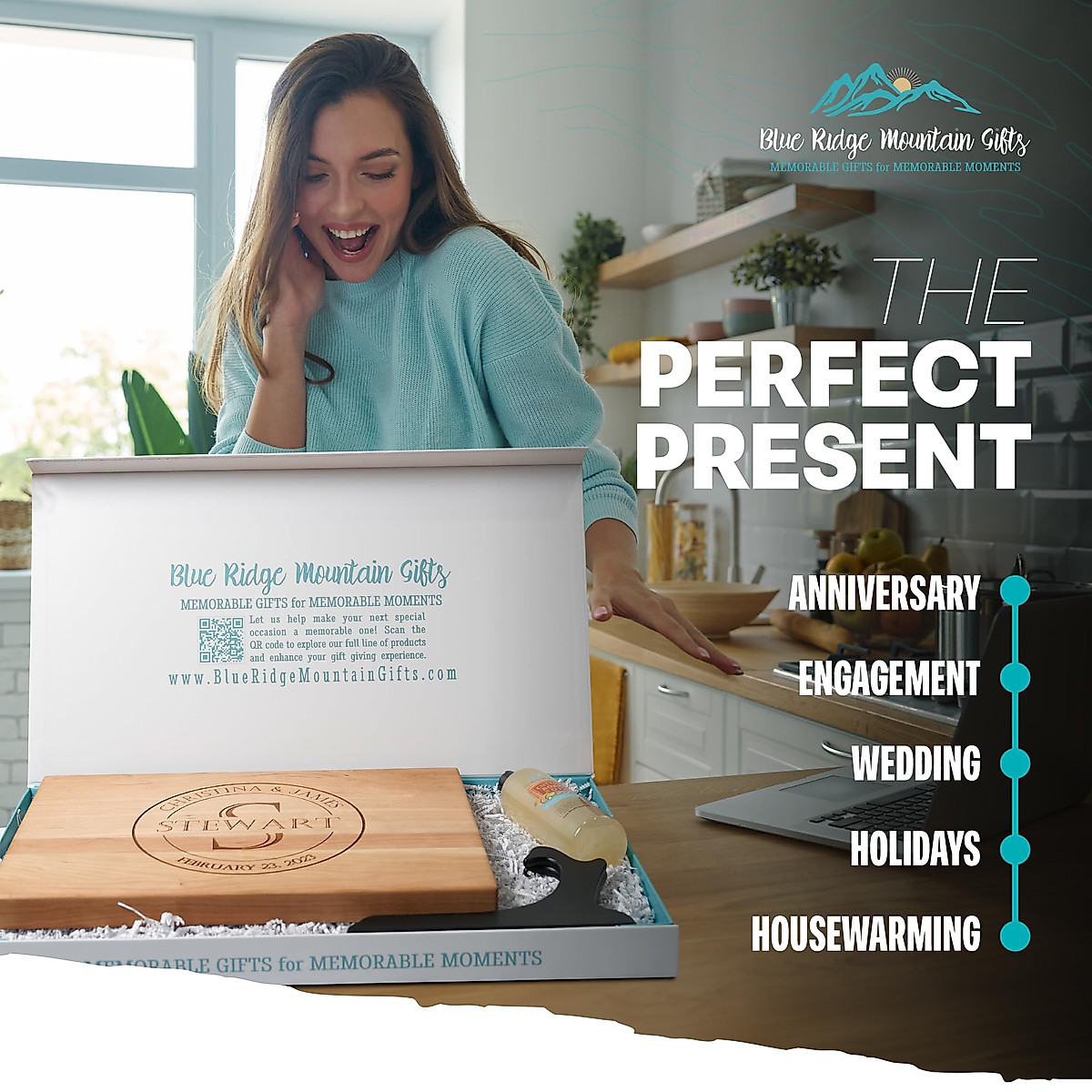 Blue Ridge Mountain Gifts Personalized Wood Cutting Board - Laser Engraved Custom Chopping Boards - Elegant Gift for Wedding, Anniversary, Housewarming, Couples - Unique Present - Durable Kitchen Tool