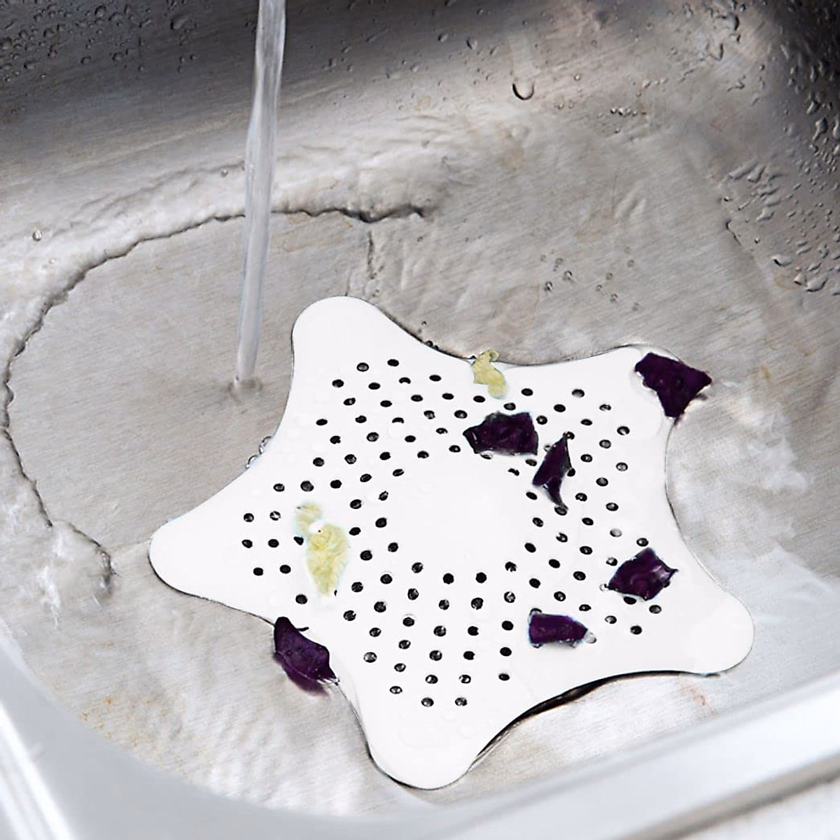 Starfish Kitchen Floor Drain, Durable Silicone Hair Stopper With Suction Cup, Shower Drain Covers Suit For Bathroom Bathtub And Kitchen, Easy To Install And Clean Sink Strainer, White
