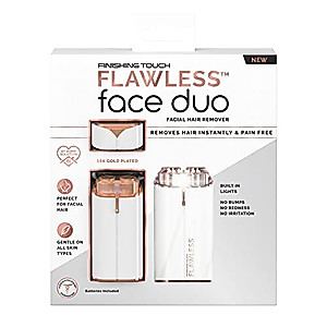 Finishing Touch Flawless Women's Painless Hair Remover Face Duo, Facial Electric Shaver Device, Dermatologist Approved, Hypo-allergenic, White/Rose Gold