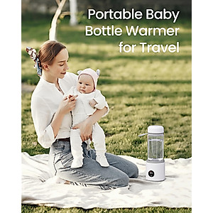 MUTIGOM Portable Bottle Warmer, Fast Baby Bottle Warmer Milk Warmer with 11OZ Bottle, Rechargeable Travel Bottle Warmer for Most Bottles, Water Warmer for Baby Formula Breastmilk