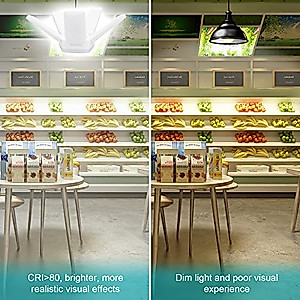 TUODAW LED Garage Lights 4 Pack, The New 100W Deformable LED Shop Lights with 5 Adjustable Panels, E26/E27 LED Ceiling Light, 10000LM 6500K Hight Bay Light for Basement Warehouse Workshop