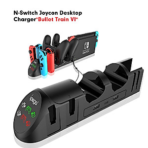 ECHZOVE Charging Dock for Nintendo Switch Controllers, Charger Stand for Switch Pro Controllers and Joy Cons with 2 USB 2.0 Plugs and 2 USB 2.0 Ports - GreenWhite