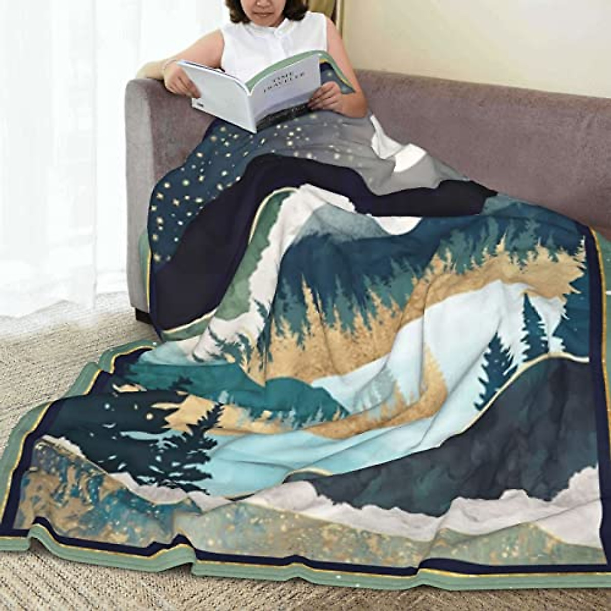 Mountain Forest Moonlight Blankets 60"X50" Ultra Soft Flannel Throw Blanket Plush Cozy Throws for Sofa Bed Micro Fleece Blanket for Adults Kids