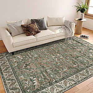 Valenrug Washable Rug 6x9 - Ultra-Thin Antique Collection Area Rug, Stain Resistant Rugs for Living Room Bedroom, Distressed Vintage Rug(Green, 6'x9')