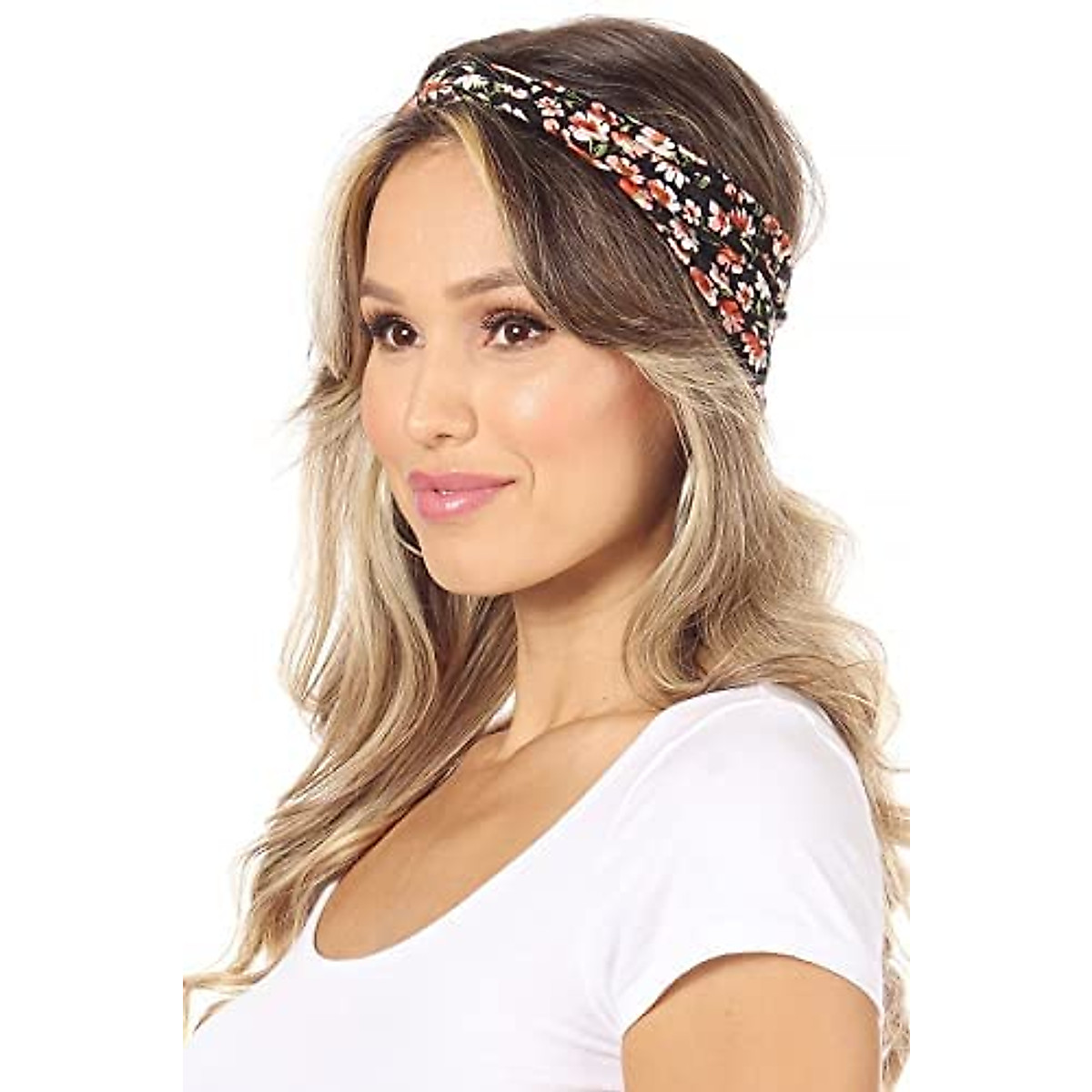 SWEETKIE Twist Front Headbands - Cute Head Wraps Perfect for Yoga, Workouts, Daywear, Happy Hour - Fashion Accessory for Women, Girls, Teens - 4 Floral Patterns