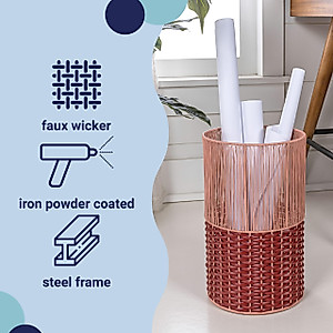 happimess HPM1101C Harper Modern 4.13-Gallon 2-Tone Faux Wicker Cylinder Waste Basket, Pink/Red for Home, Bathroom, Living Room, Office, Bedroom, Kitchen