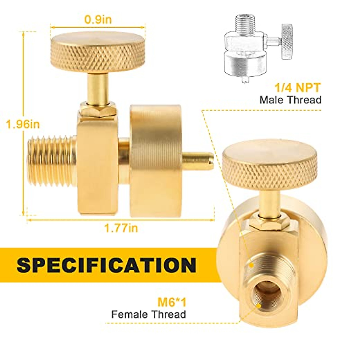 1LB Brass Propane Needle Control Valve, Disposable Adjustable Pressure Propane Gas Regulator Valve for Stove grill, with 1/4" Male NPT Thread, Propane 1LB Tank Disposal Cylinder Bottle Adapter