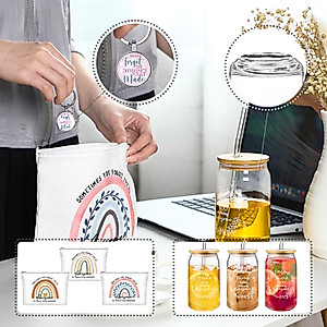 Hoolerry 9 Pcs Thank You Gifts for Women 16oz Glass Cup Motivational Pouch Employee Appreciation Keychain for Coworkers(Rainbow)