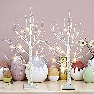EAMBRITE Lighted Birch Tree for Easter Day Decor, Set of 2 Easter Tree Indoor, Battery Operated Artificial Tree with Lights, Christmas Easter Tree Decorations for Home (2FT / Warm White)