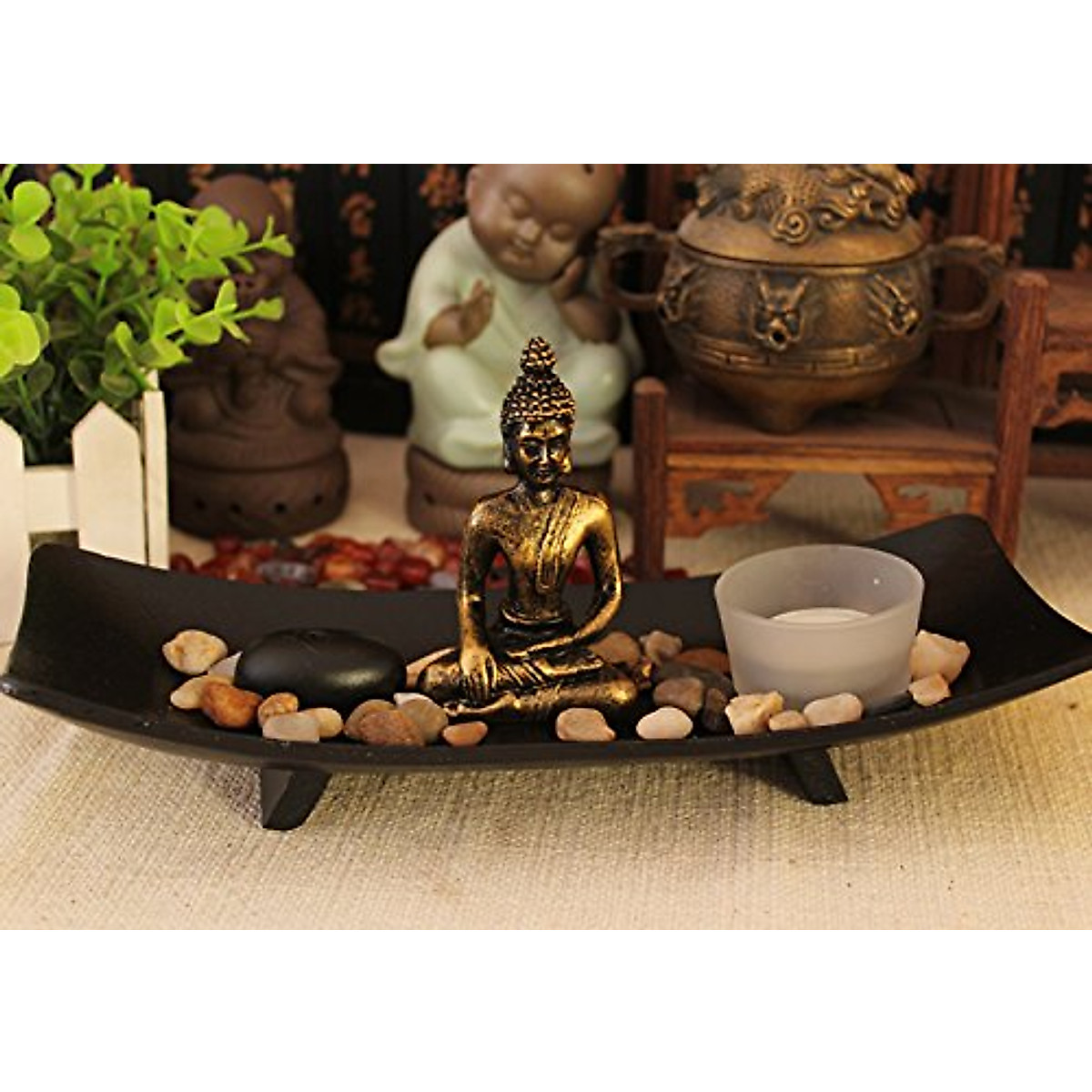 Tabletop Thai Buddha Zen Garden Rock Candle Holder Home Decor Relaxing Tranquility Gift