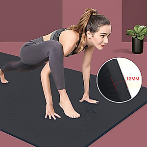 Hatha Yoga Extra Thick TPE Yoga Mat - 72"x 32" Thickness 1/2 Inch -Eco Friendly SGS Certified - With High Density Anti-Tear Exercise Mats For Home Gym Travel & Floor Outside (Black)…