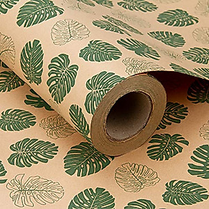 RUSPEPA Kraft Wrapping Paper Roll - Monstera Design Great for Summer, Holiday and Special Occasion Wrap - 24 inches X 100 feet