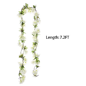 UUPP 2Pcs Artificial Cherry Blossom Flower Garland Silk Fake Hanging Flower Vines for Home Wedding Decoration 7.2FT, White