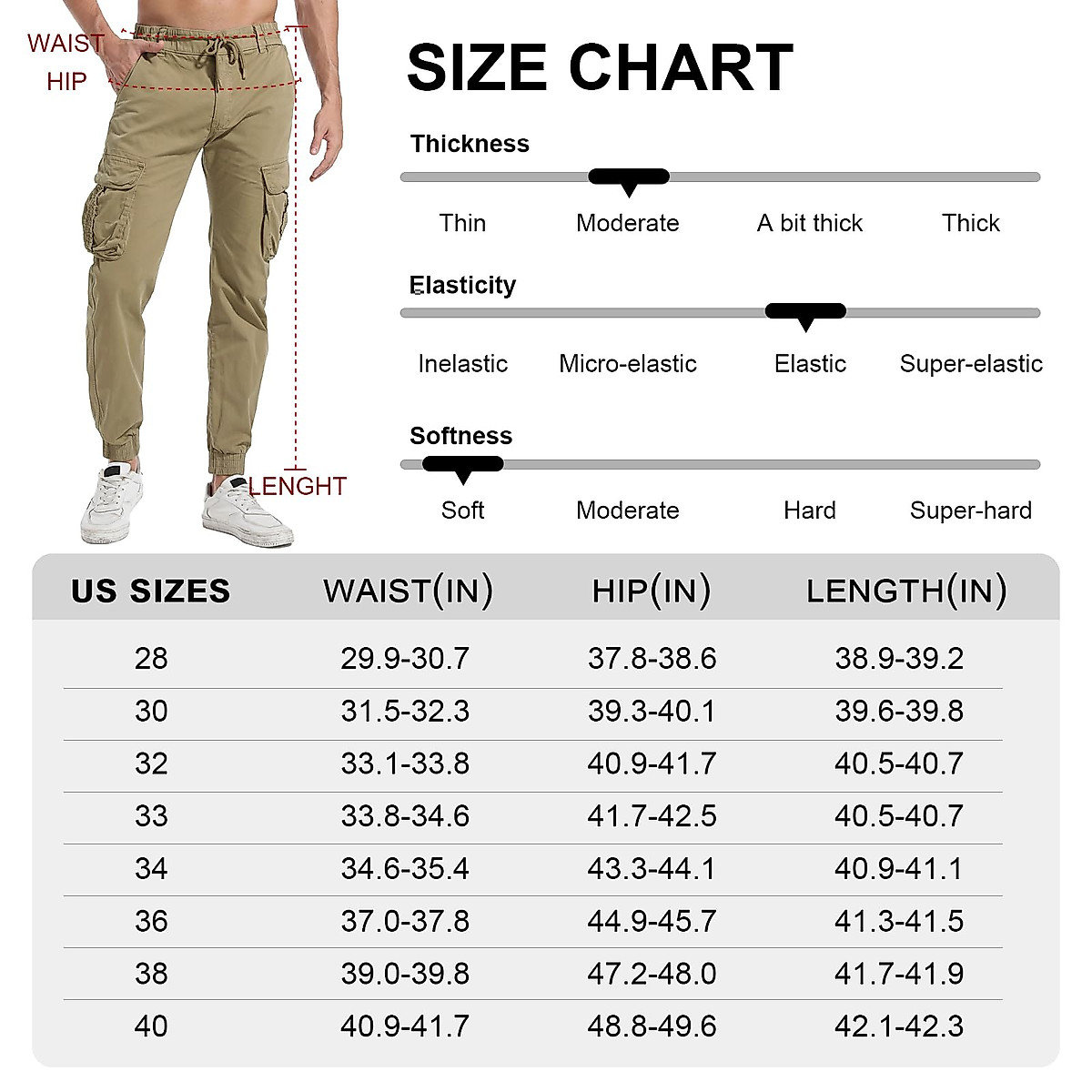 LEPOAR Men's Hiking Cargo Pants Joggers Slim Fit Stretch Lightweight Casual Work Pants with Pockets,Khaki 36