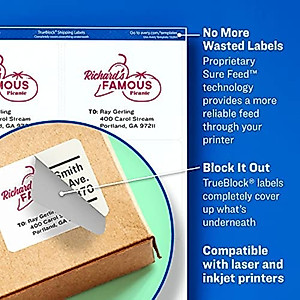 Avery 5164 TrueBlock Shipping Labels, Laser Print, 3-1/3 x 4, White, 600/Box