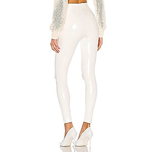TDNZSEL High Waisted Shiny Faux Leather Leggings for Women Skinny Latex Pants Sexy Punk Black PU Tight Trousers White XXL