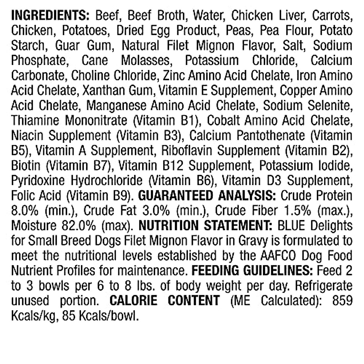 Blue Buffalo Delights Natural Adult Small Breed Wet Dog Food Cup, Filet Mignon Flavor in Hearty Gravy 3.5-oz (Pack of 12)