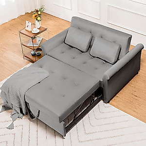 COMHOMA 55" Sleeper Sofa Bed, 3-in-1 Pull Out Couch Bed with Adjustable Backrest and Pillows, Convertible Sleeper Couch for Living Room and Office (Grey)
