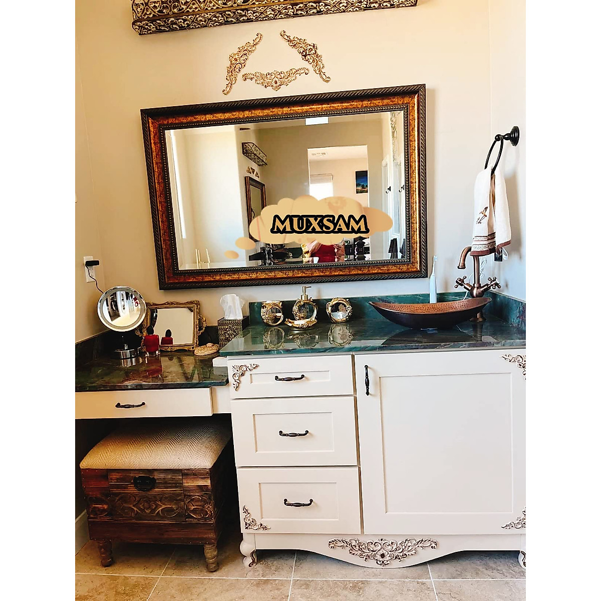 MUXSAM Long Wood Carved Appliques Onlays, 1-Pack Unpainted Decorative Corner Carving Decals Set for Wall Door Cabinet Mirror Closet Wardrobe Dresser Mantel Staircase DIY Project, 30x8cm/11.81"x3.15"