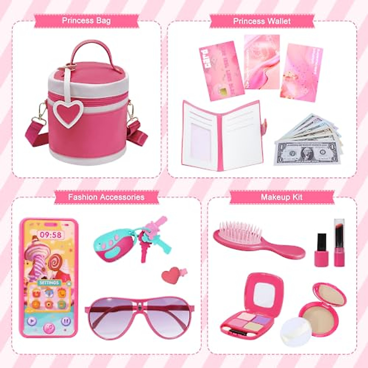 Play Purse Toys for Little Girls, Toddler Purse with Accessories, Princess Pretend Play Toy - Little Girl Toy Purses Birthday Gifts for 3 4 5 6 7 8 Year Old Girls