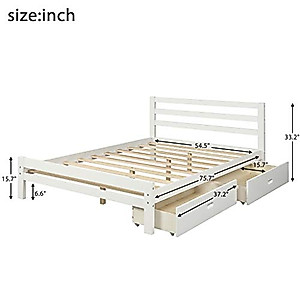 Harper & Bright Designs Full Bed Frame with Drawers, Kids Platform Full Bed with Storage, Solid Wood, No Box Spring Needed (White,Full)