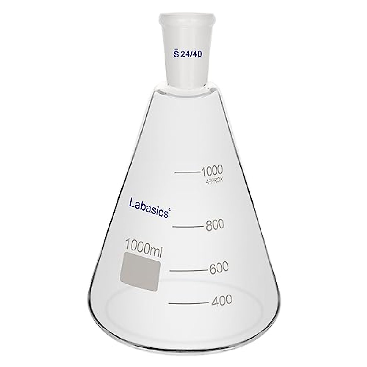 Labasics Glass 24/40 Erlenmeyer Flask, Borosilicate Glass Heavy Wall Flask with 24/40 Standard Taper Outer Joint, 1000 ml