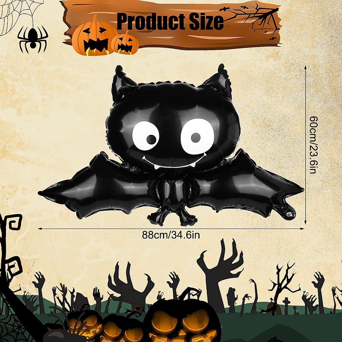 5PCS Bat Foil Balloons, Black Large Bat Balloons Reusable Foil Balloons Halloween Balloons Decorations Props for Halloween Birthday Party Supplies Home Decor