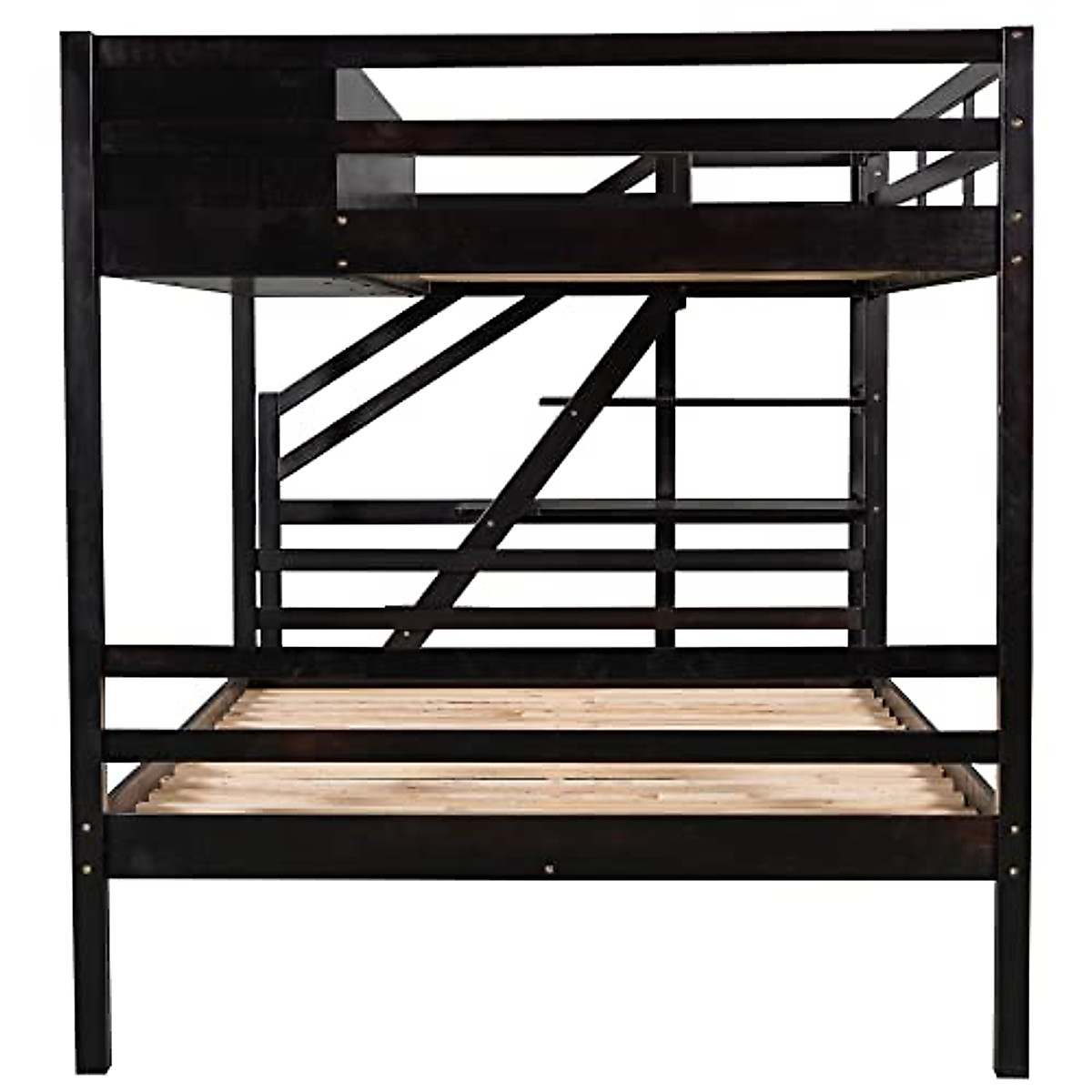 DEYOBED Twin Over Full Wooden Bunk Bed with Storage Staircase and Cabinets for Kids Teens