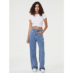 HDLTE Women Wide Leg Jeans High Waist Baggy Jeans Loose Boyfriend Jeans Denim Pants Y2K Light Blue