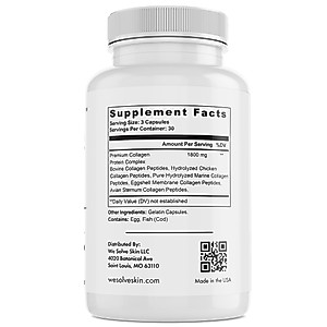 WESOLVESKIN Pure Hydrolyzed Collagen Peptides | Premium Multi Collagen Capsules or Pills for Men & Women | Contains Type I, II, III, V, X | Healthy Hair, Skin, Nails, Bones | Gluten-Free (90 Capsules)