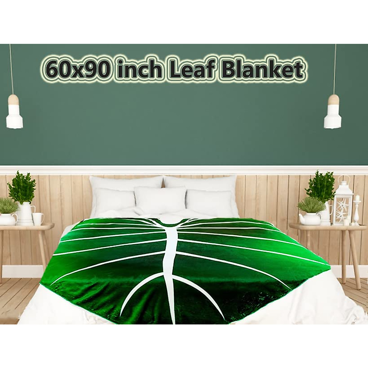 Leaf Blanket , Big Green Leaf Blanket Shape,Soft Plush Flannel Throw Decorative Leaves Design for Plant Lovers Bed Couch and Sofa(60x90INCH)