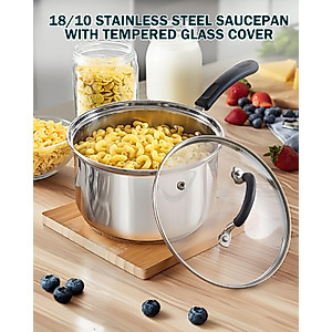 Cook N Home Professional Stainless Steel Saucepan with Lid, 1 Quarts, Silver