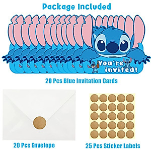 GOGOPARTY 20 Pcs Blue Invitation Cards, Birthday Party Invitation Cards With Sticker Labels, 20 Envelope Birthday Invitations for Kids Birthday Party Supplies