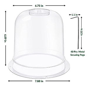 SOLIGT Garden Cloche, 10 Set Thick Plant Bell Clochoes Plastic Humidity Domes with Clear Vent & 40 Securing Pegs (7.88" D x 6.89" H) for Seed Starting and Plant Cover Protector
