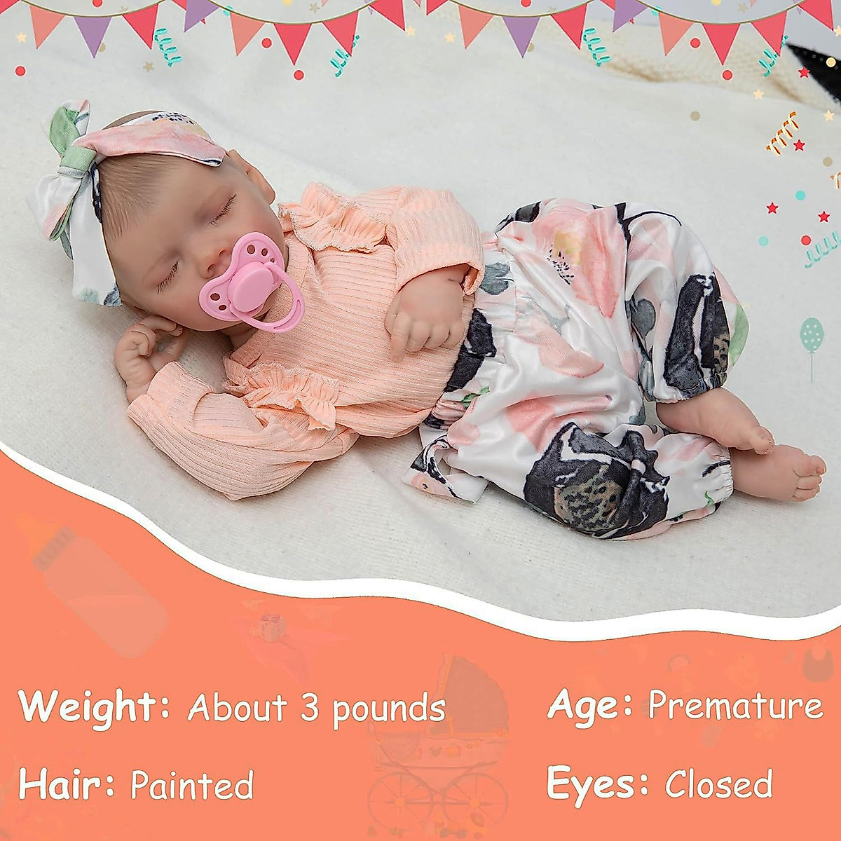 FANCCI Reborn Baby Dolls Sleeping, 18 Inch Realistic Baby Doll Full Vinyl Lifelike Baby Dolls, Real Life Baby Dolls Birthday Toys for Kids Age 3+